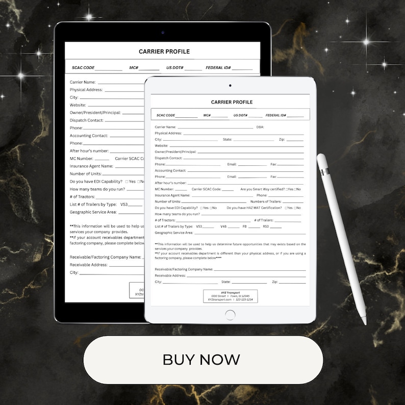 Carrier Profile Form, Carrier Registration Form, Transportation Carrier ...