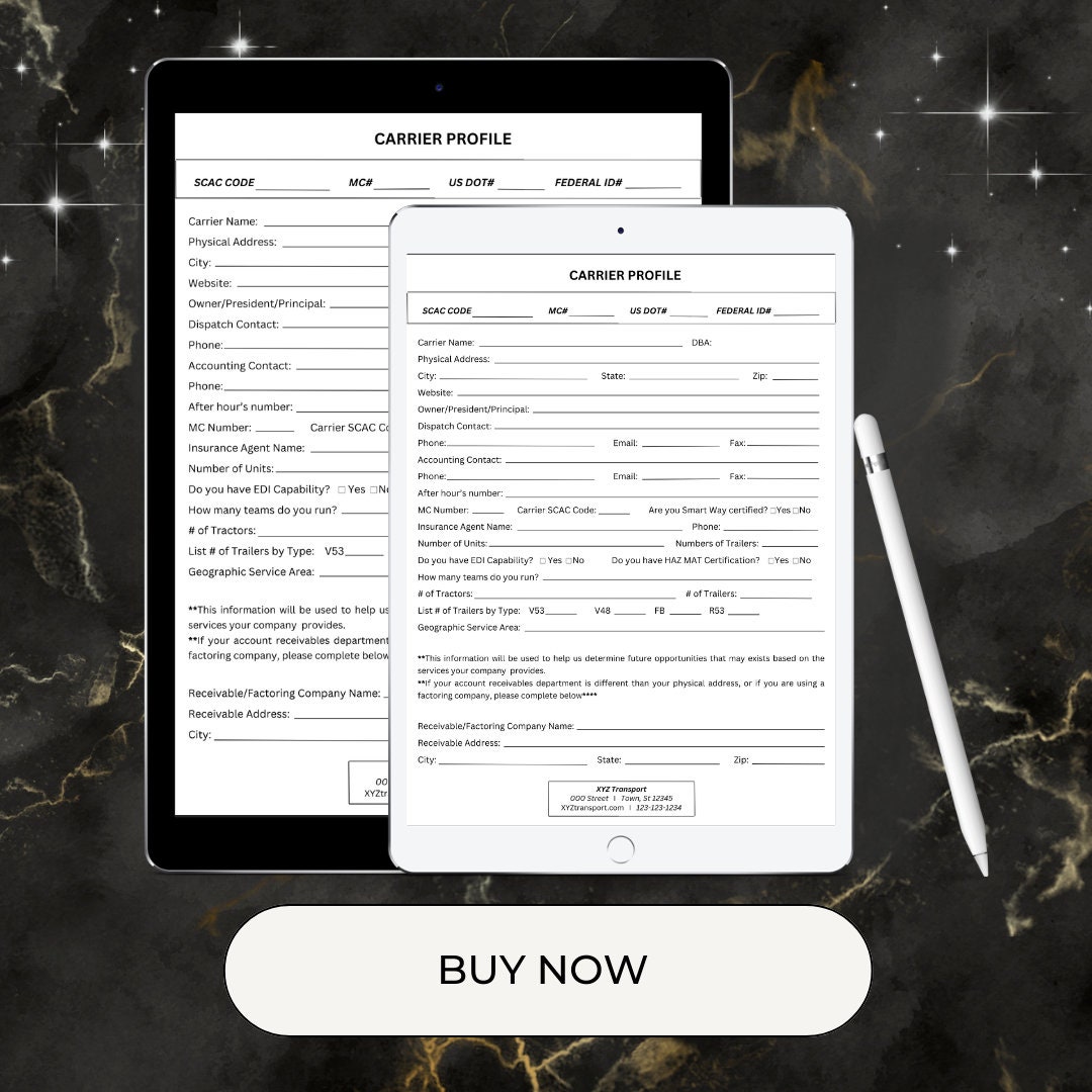 Carrier Profile Form, Carrier Registration Form, Transportation Carrier ...