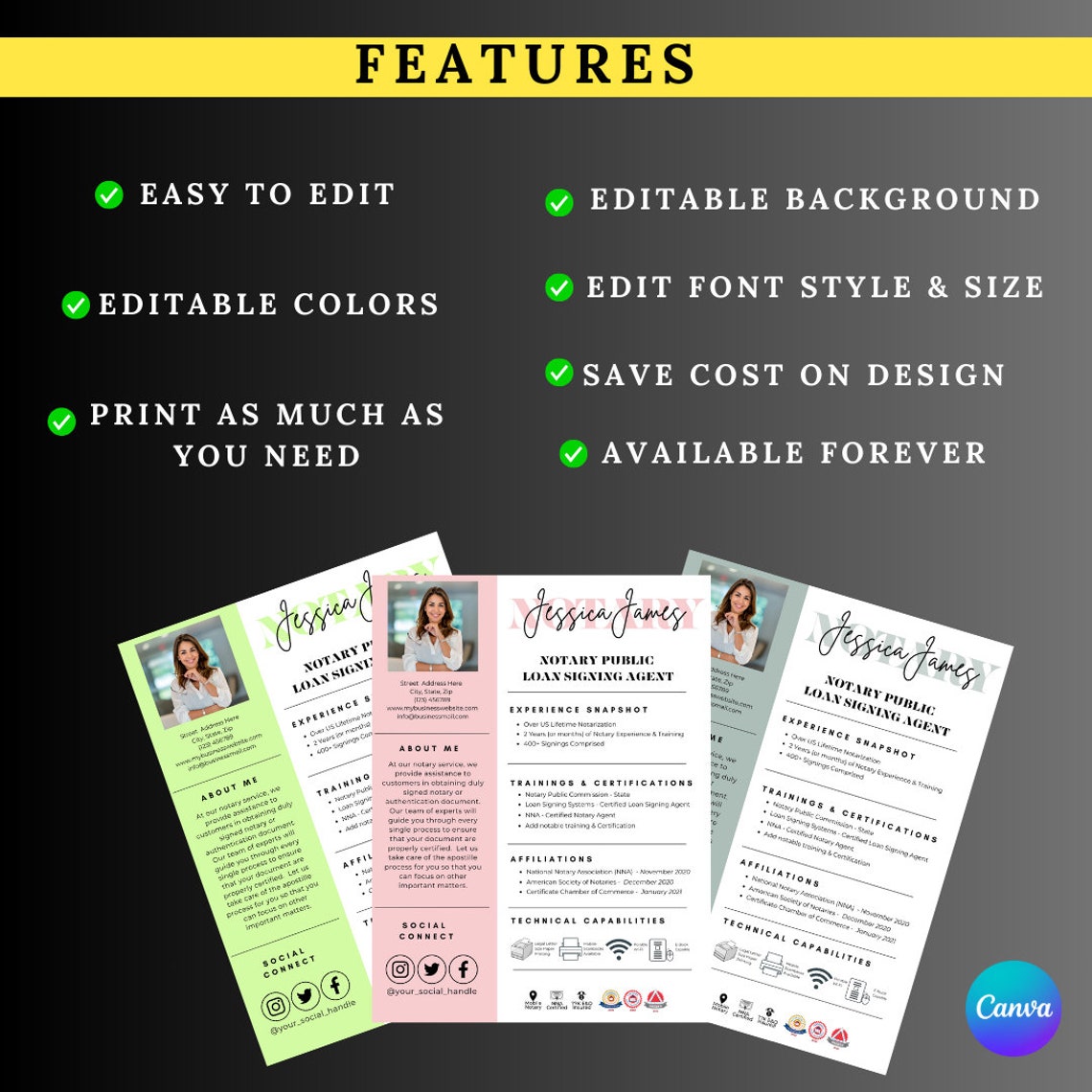 Notary Resume Template, Loan Signing Agent Letter, Notary Resume Canva ...