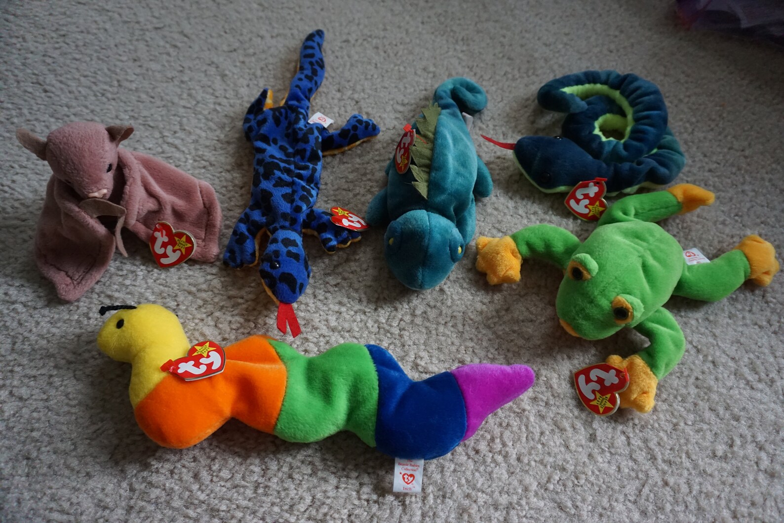 Lot of 5 ORIGINAL 1990s 2000s TY Beanie Babies Inch Worm, Batty Bat ...