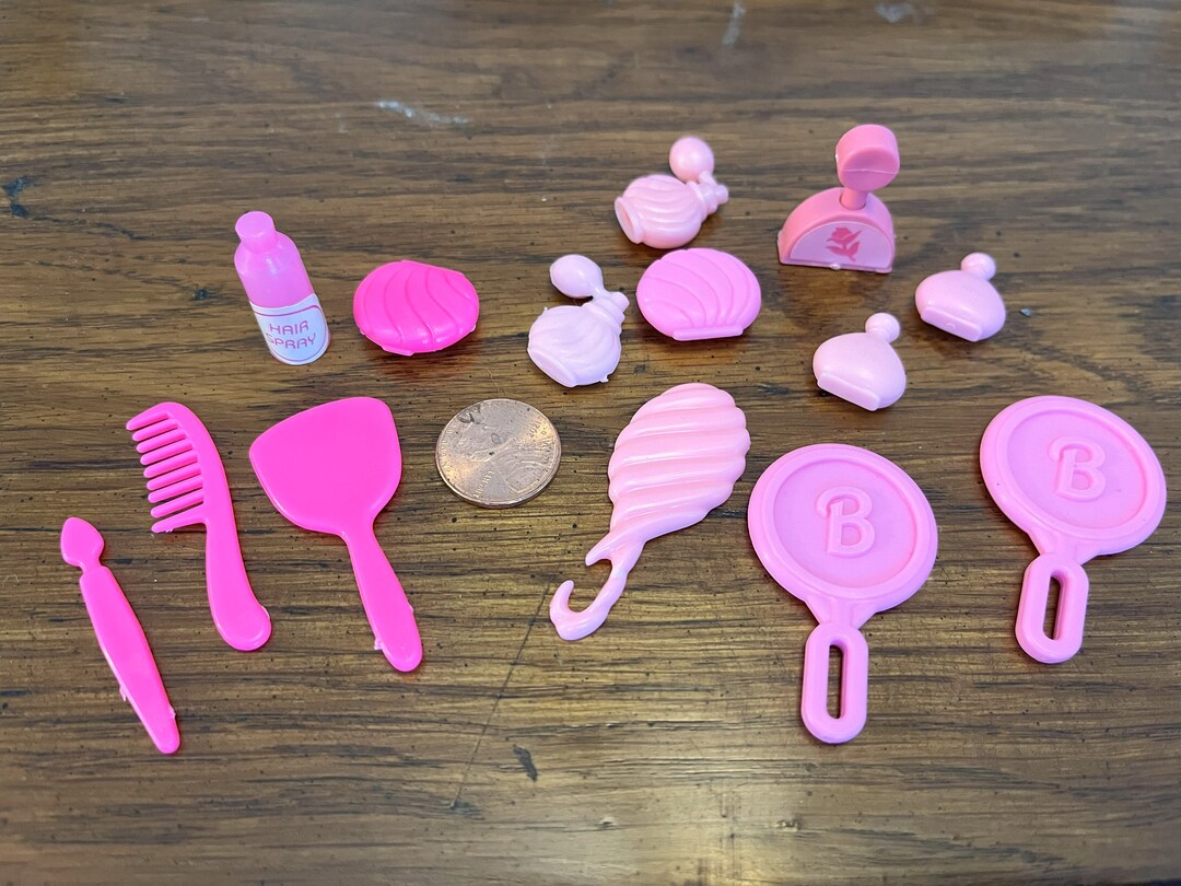 Vintage BARBIE Cosmetics Pink Mirrors Perfume Bottles Grooming Bath Lot ...