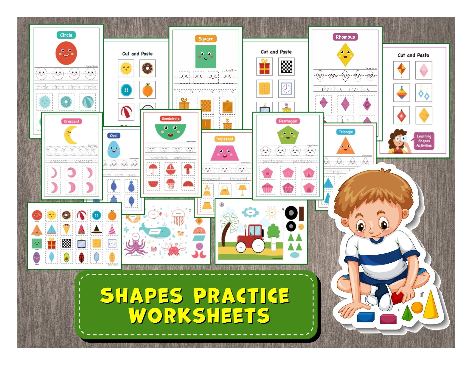 30 Shapes Practice Worksheets. Preschool and Kindergarten Worksheets ...