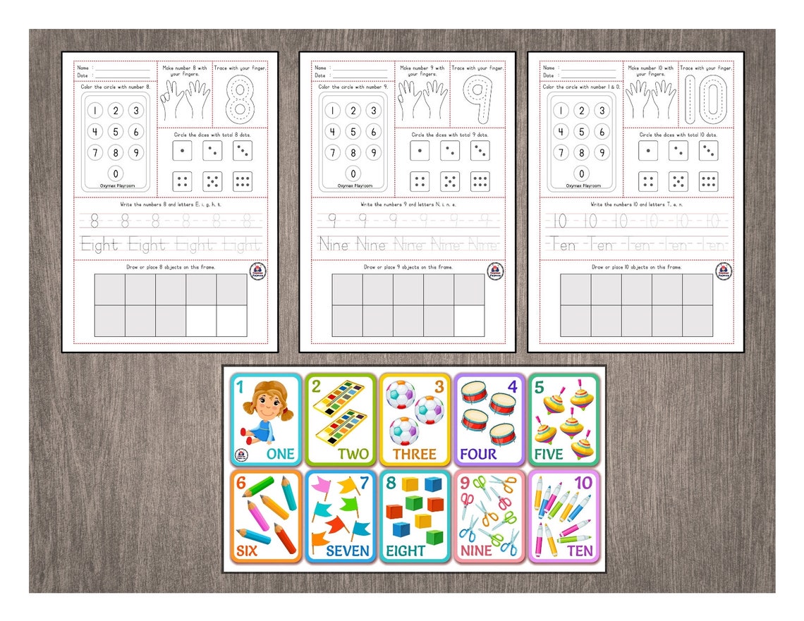 Number Writing Practice Pages 1-10 and Math Card Games for - Etsy