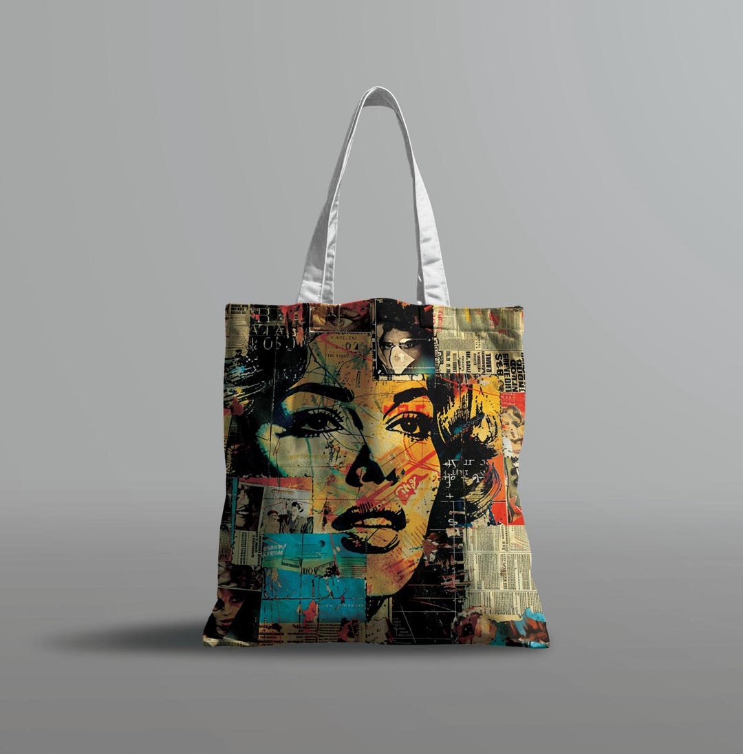 Pop Art Tote Bag: Collage Design, Trendy Book Bag - Etsy