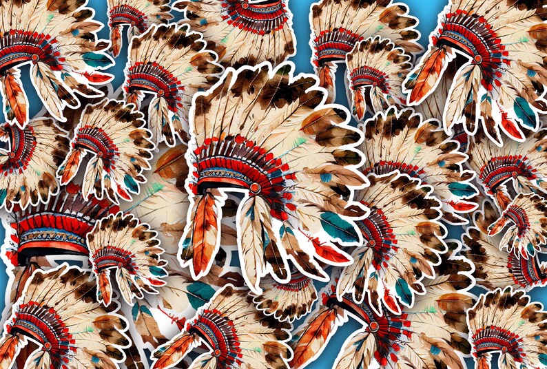Native American - Indian Feather Headdress - Vinyl Die-cut Premium ...