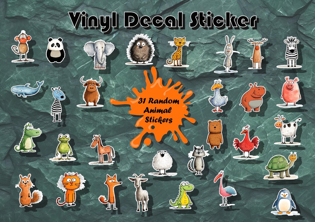Animal Sticker Pack: Die-cut Vinyl Cartoon Decals for Water Bottles - Etsy