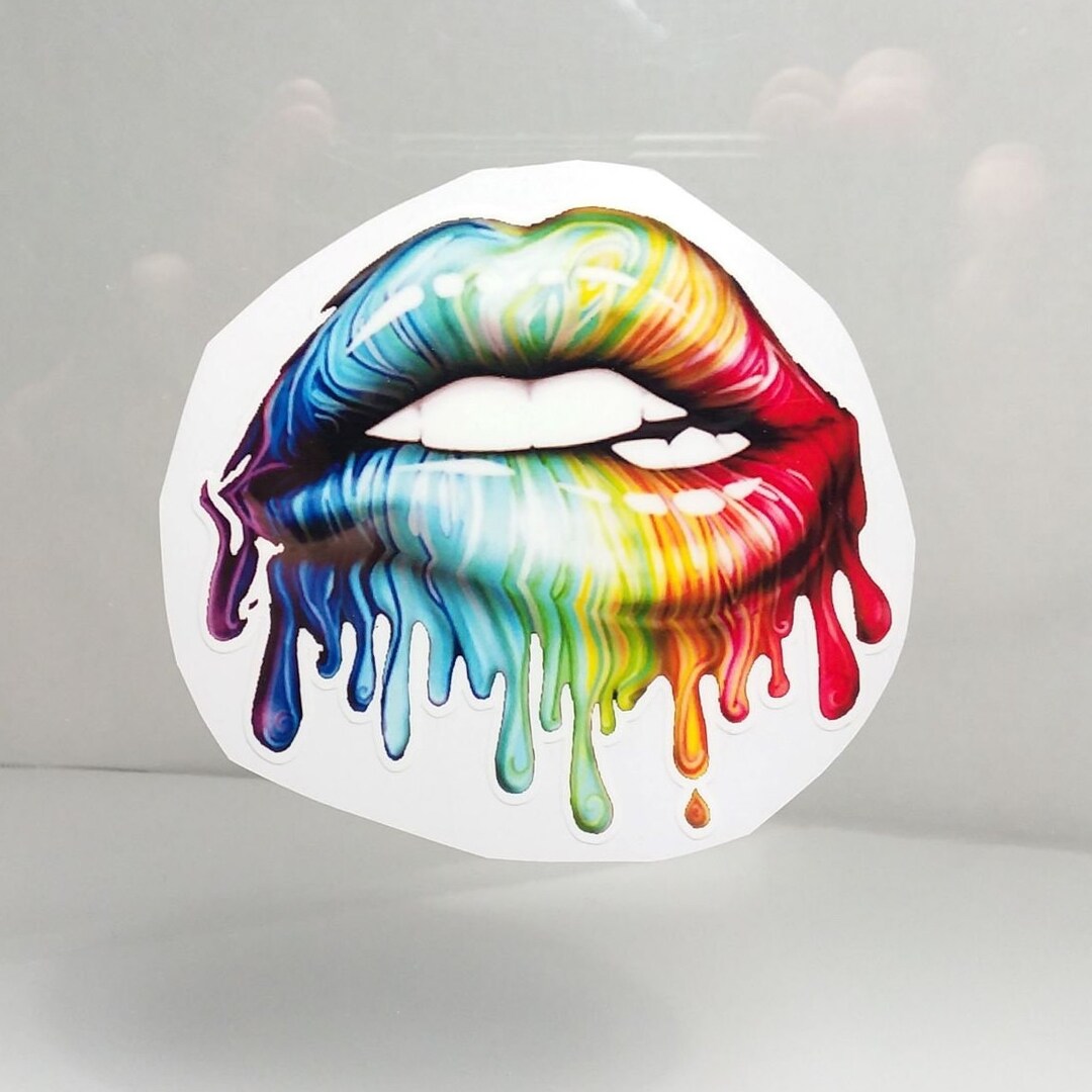 Rainbow Colored Kissy Lips Vinyl Sticker Decal Liquid - Etsy