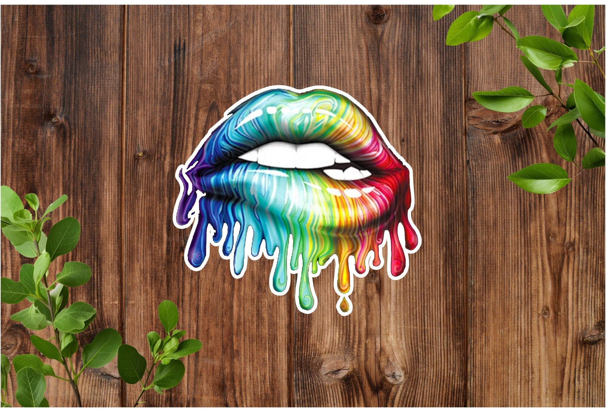 Rainbow Colored Kissy Lips Vinyl Sticker Die-cut Decal Liquid Glossy ...
