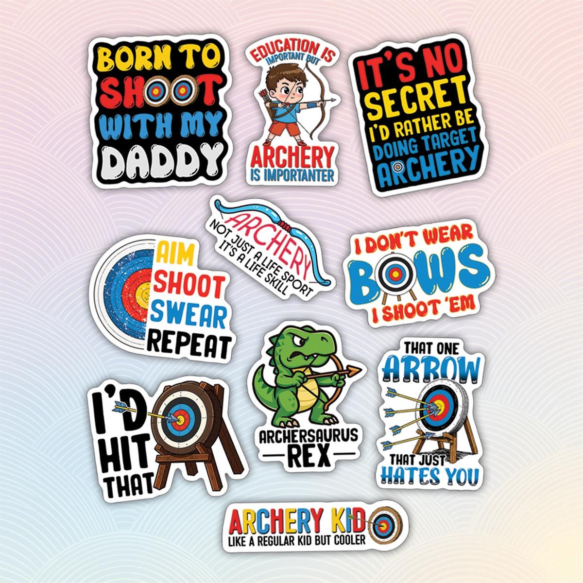 10pcs Archery Stickers Pack – Fun and Inspirational Bow and Arrow ...