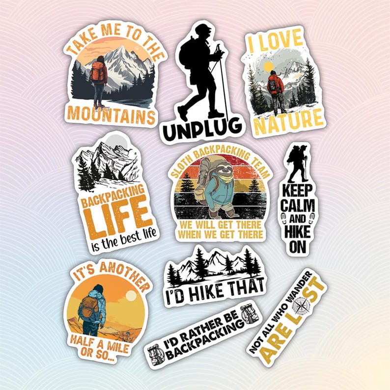 10pcs Backpacking Stickers Pack, Hiking Travel, Outdoor Mountain ...