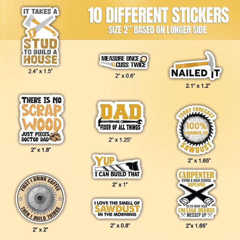 10pcs Carpenter Sticker Pack – Woodworking, Craftsmanship, Carpenter ...