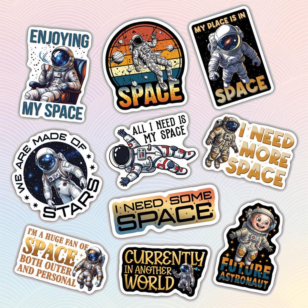 10pcs Astronaut Sticker Pack, Neon Astronaut, Moon Hugger, Blast off ...