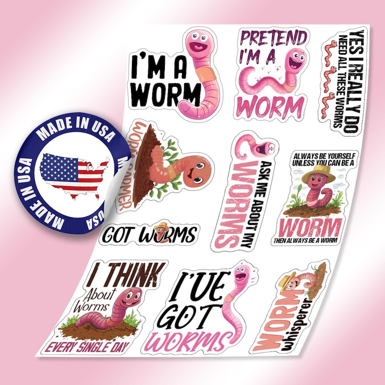 10pcs Worm Sticker Pack – Cute Worm Stickers, Spicy Worm, Farm Worm ...