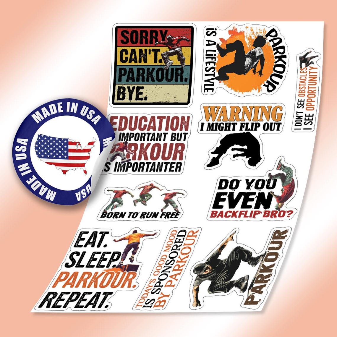 10pcs Parkour Stickers – Parkour Power, Parkour Flow, Legends, Move ...