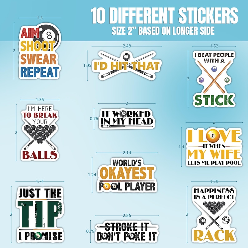10pcs Billiards Stickers Pack, Pool Table Stickers, Pool Ball, Cue ...