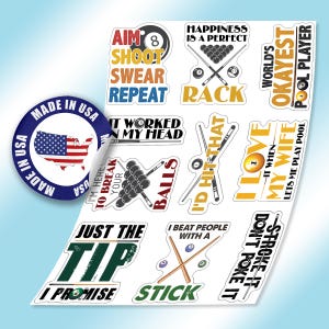 10pcs Billiards Stickers Pack, Pool Table Stickers, Pool Ball, Cue ...