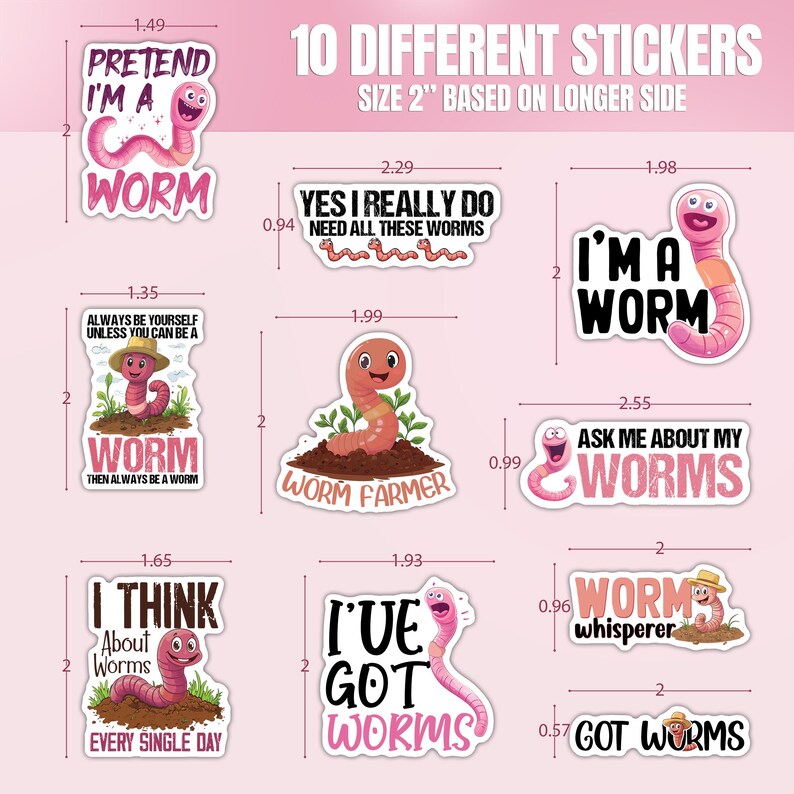 10pcs Worm Sticker Pack – Cute Worm Stickers, Spicy Worm, Farm Worm ...