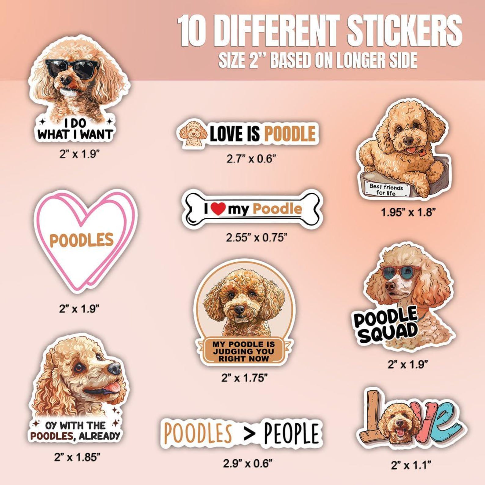 10pcs Funny Poodle Stickers Pack, Cute Poodle Stickers Pack, Gifts for ...