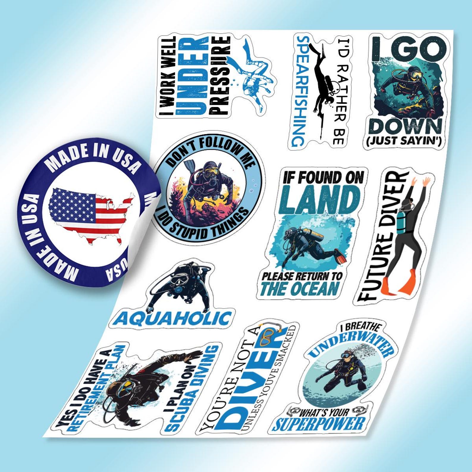 10pcs Scuba Diving Stickers Pack, Ocean Diving Sticker, Underwater ...