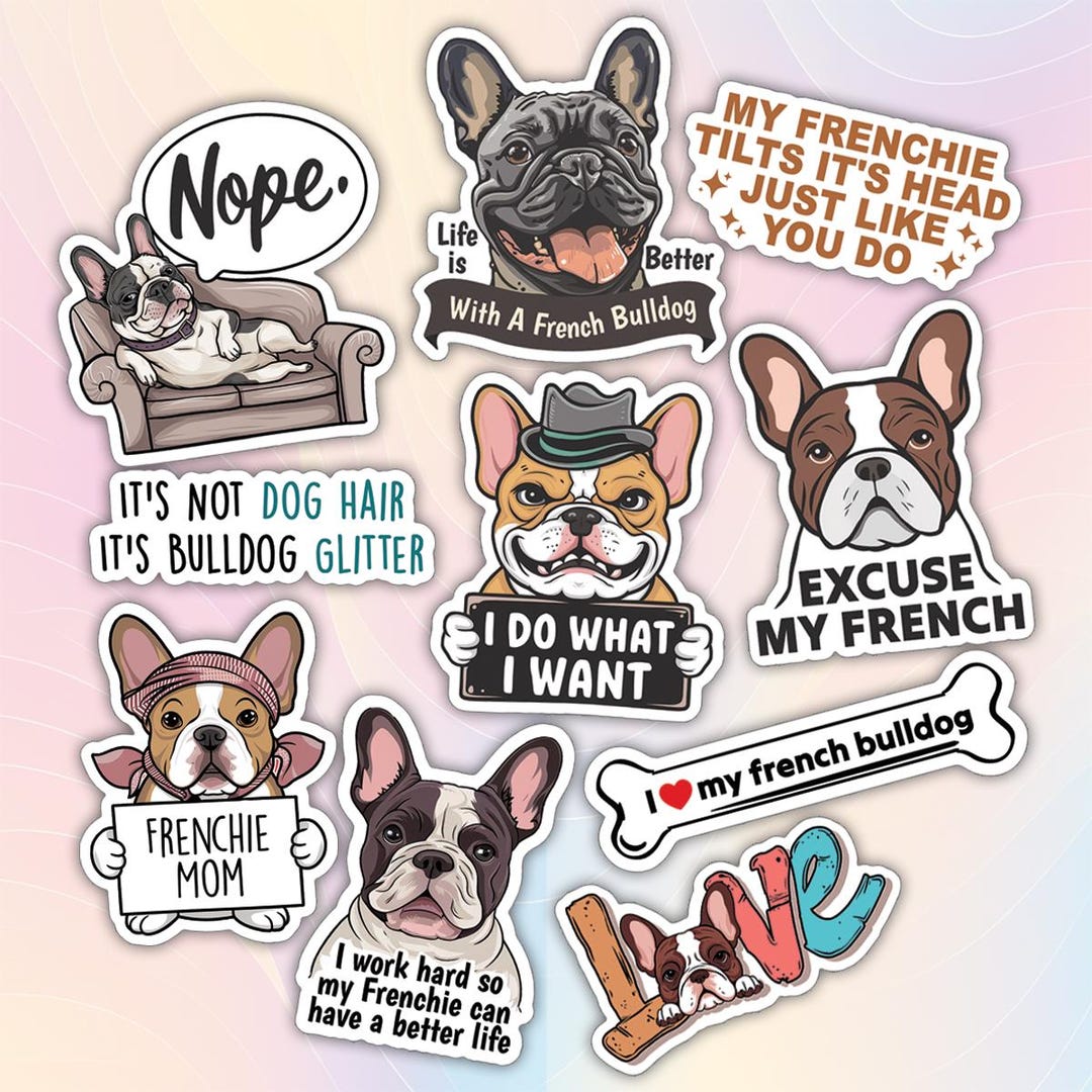 10pcs French Bulldog Stickers Pack, Cute French Bulldog, Cute Frenchie ...