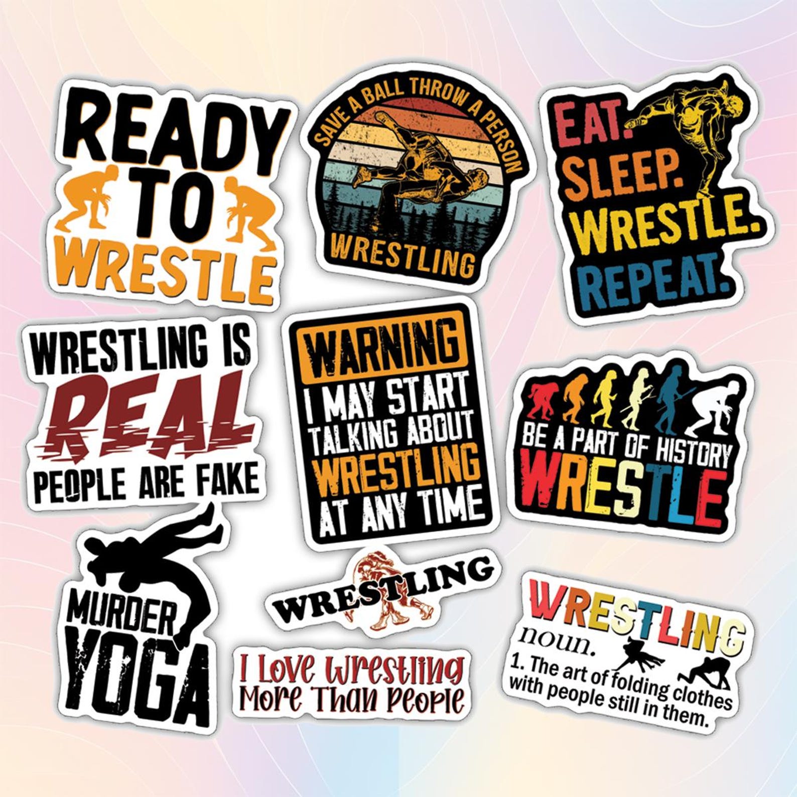 10pcs Wrestling Stickers Pack, Wrestling Spirit Decal, Wrestling Skills ...