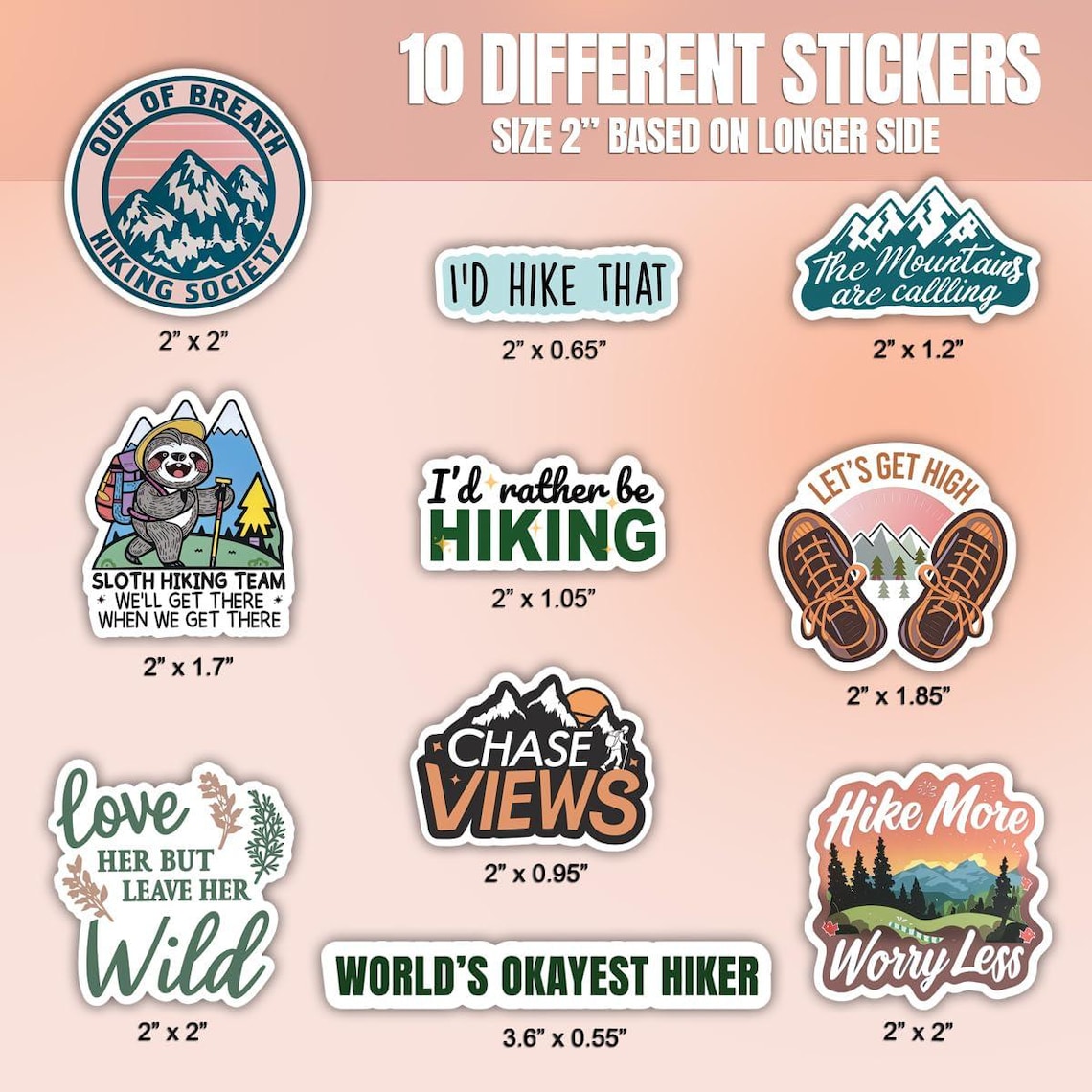 10pcs Hiking Stickers Pack, Hiking Travel Stickers, Mountain Adventure ...
