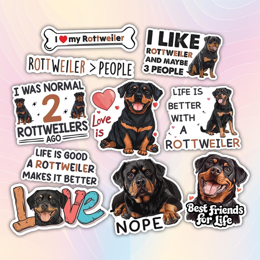 10pcs Rottweiler Dog Stickers Pack, Rottweiler Puppy Decal, Dog Breed ...