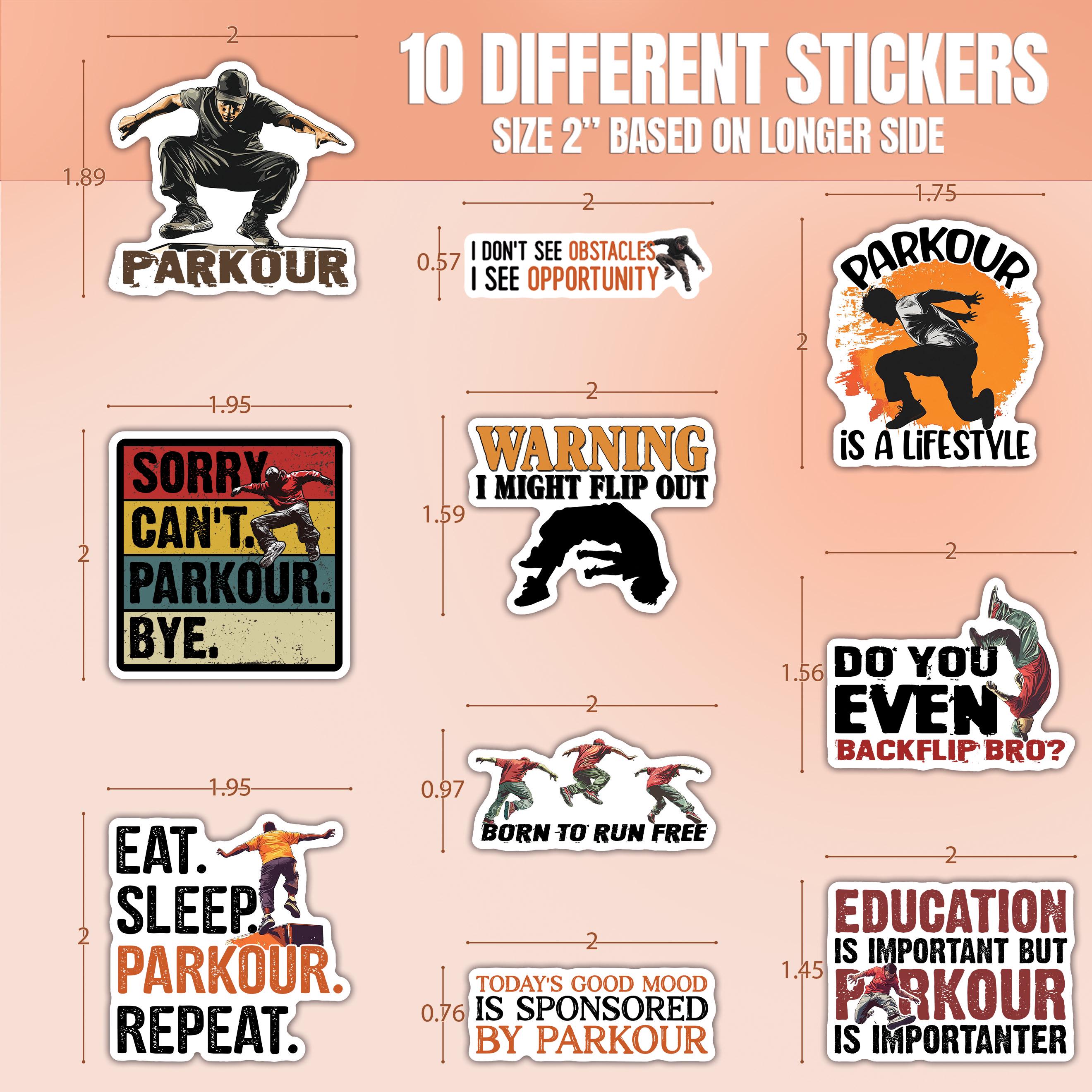 10pcs Parkour Stickers – Parkour Power, Parkour Flow, Legends, Move ...