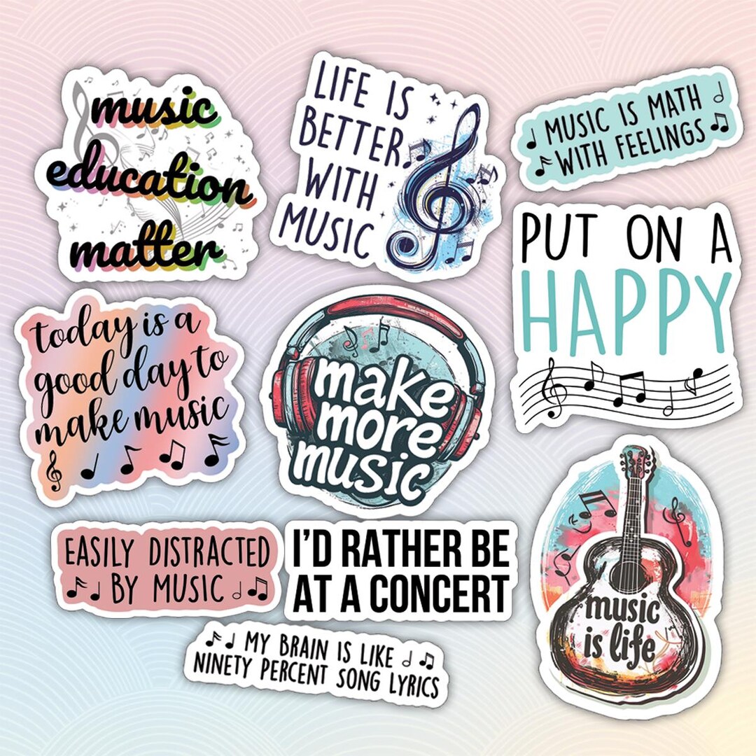 10pcs Music Stickers Pack, Music Notes, Sound Wave, Music Love, Music ...