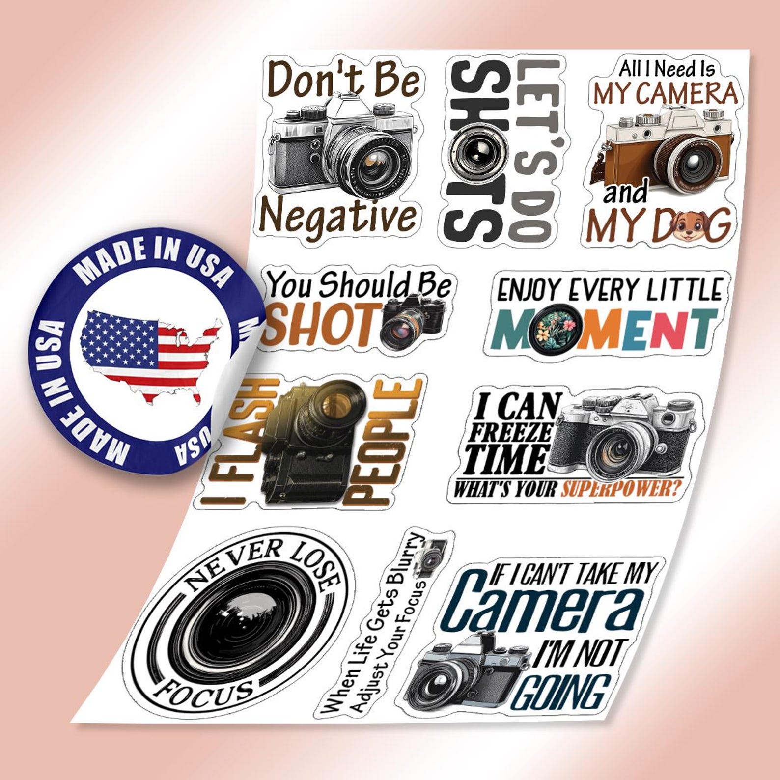 10pcs Photography Sticker Pack – Captured Moments, Freeze Time, Lens ...