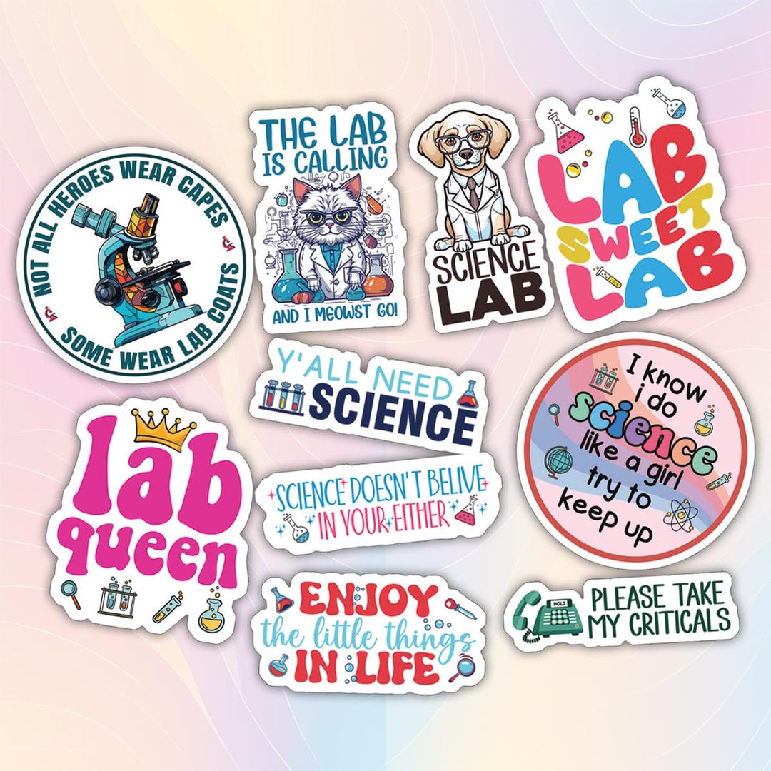 10pcs Science Laboratory Stickers Pack, Funny Laboratory Stickers ...