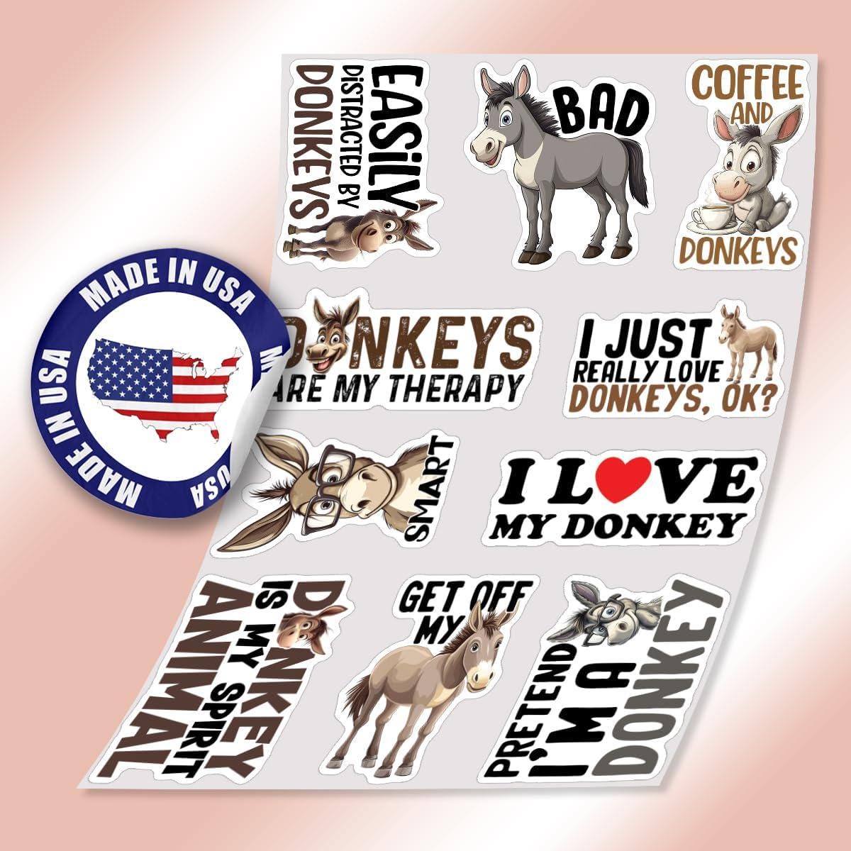 10pcs Donkey Stickers Pack, Cute Donkey, Cute Mule Animal, Donkey ...