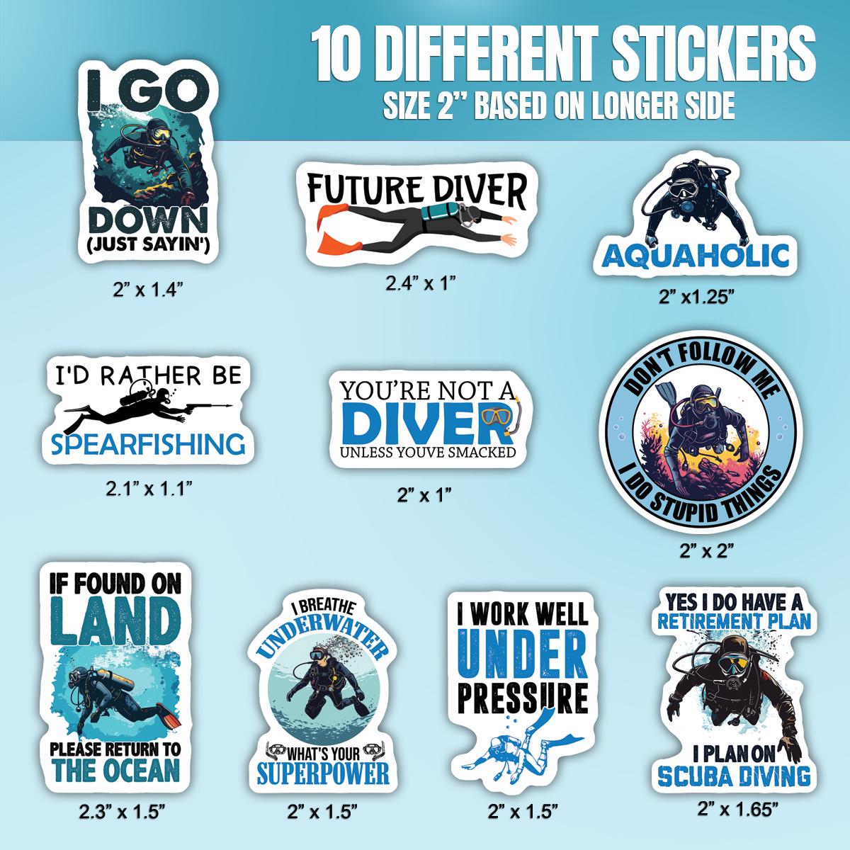 10pcs Scuba Diving Stickers Pack, Ocean Diving Sticker, Underwater ...