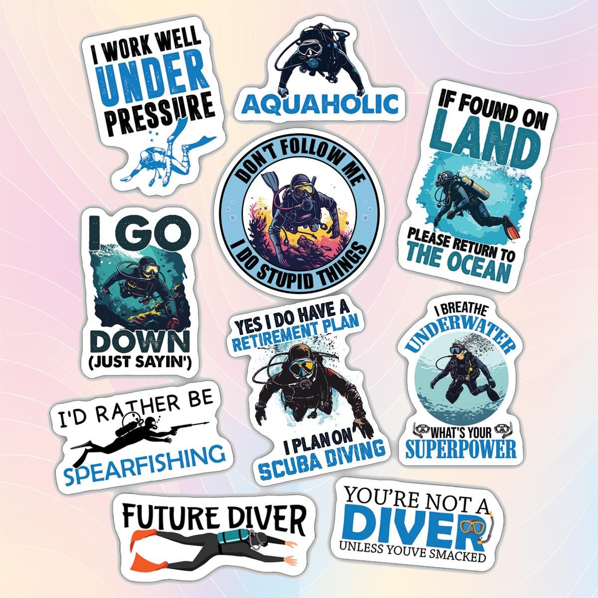 10pcs Scuba Diving Stickers Pack, Ocean Diving Sticker, Underwater ...