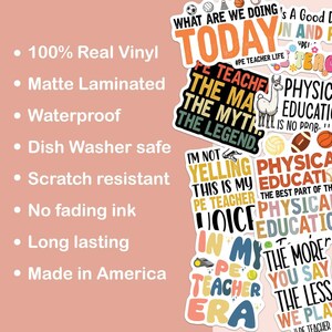 10pcs Physical Education Teacher Stickers Pack, PE Teacher Stickers, PE ...