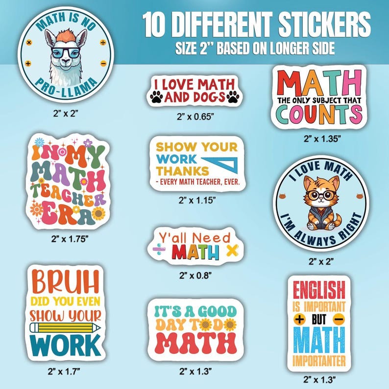 10pcs Math Stickers Pack, Math Motivational Stickers, Math Teacher Gift ...