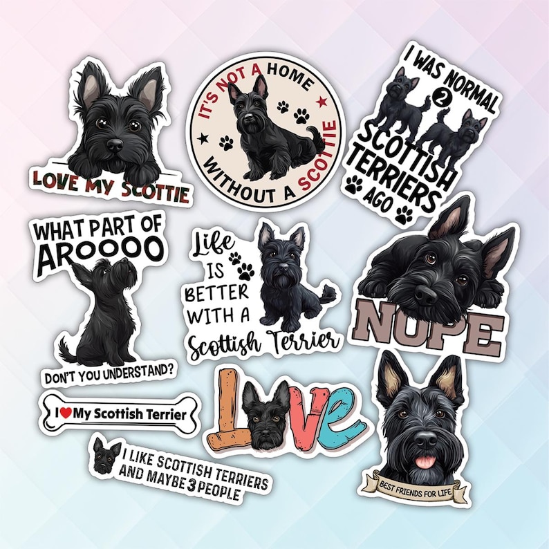 10pcs Scottish Terrier Stickers Scottie Dog Decals, Cute Dog Paw ...