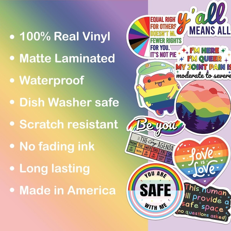 10pcs LGBTQ+ Pride Stickers Pack, Rainbow Pride Stickers, Love is Love ...