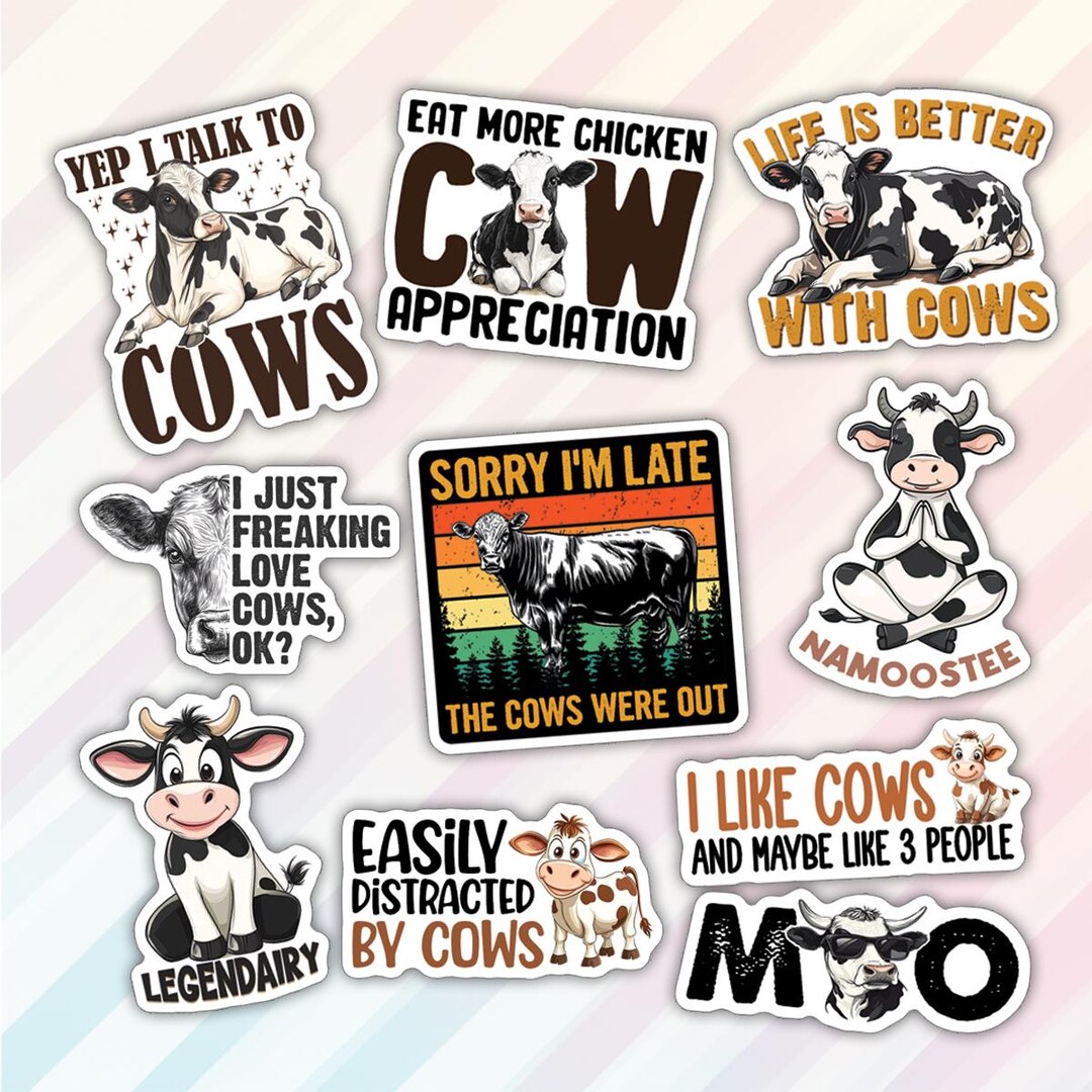 10pcs Cow Stickers Pack, Farm Cow Stickers, Funny Cute Cows Gifts for ...
