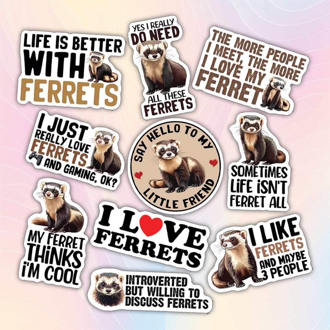 10pcs Ferret Stickers Pack, Kawaii Ferret Stickers, Furry Ferret ...