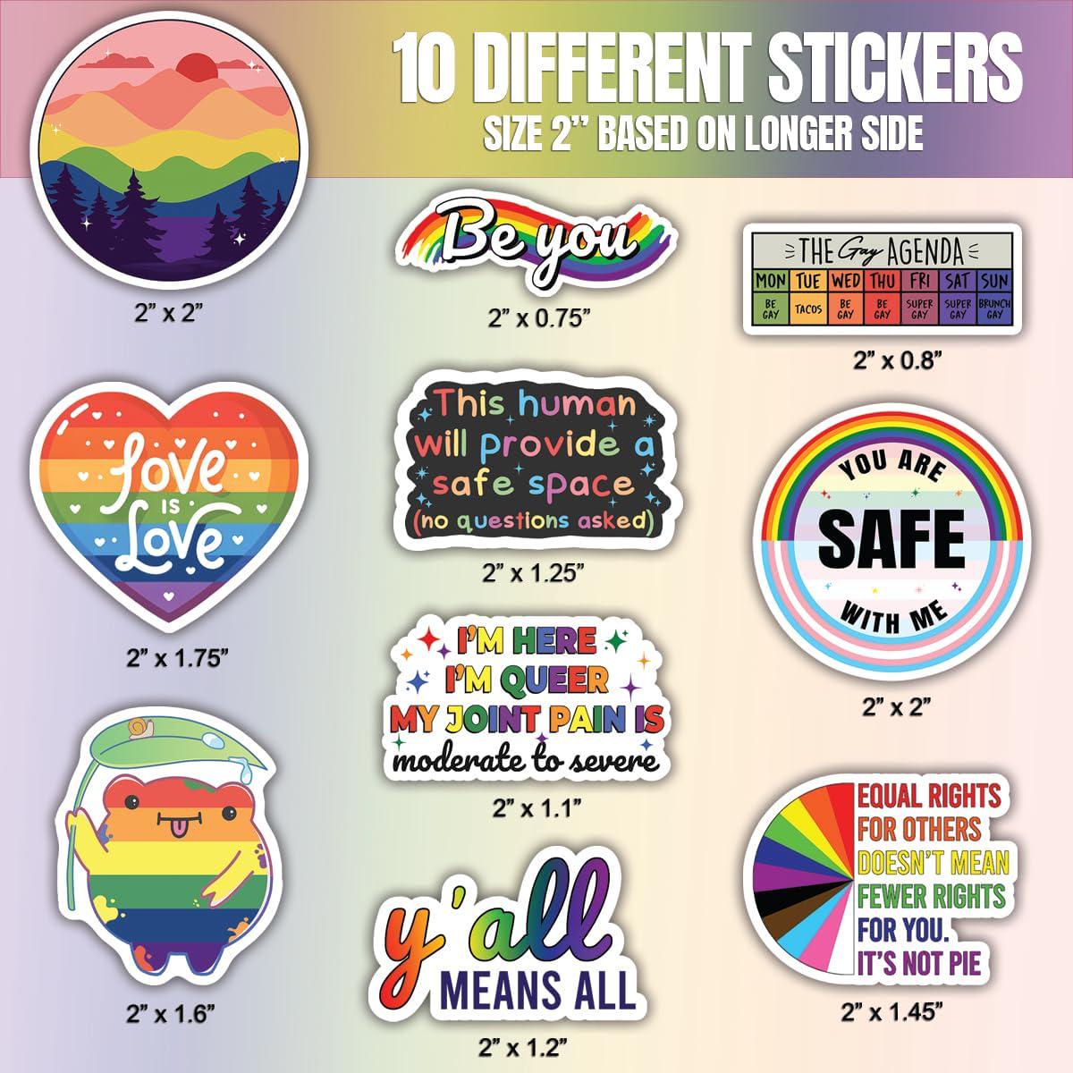 10pcs LGBTQ+ Pride Stickers Pack, Rainbow Pride Stickers, Love is Love ...