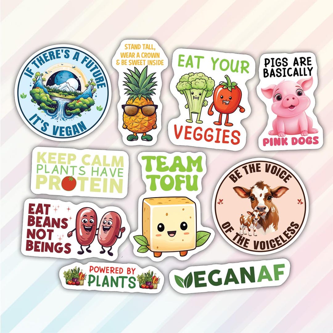 10pcs Vegan Stickers Pack, Vegetarian Sticker, Veganism Stickers ...