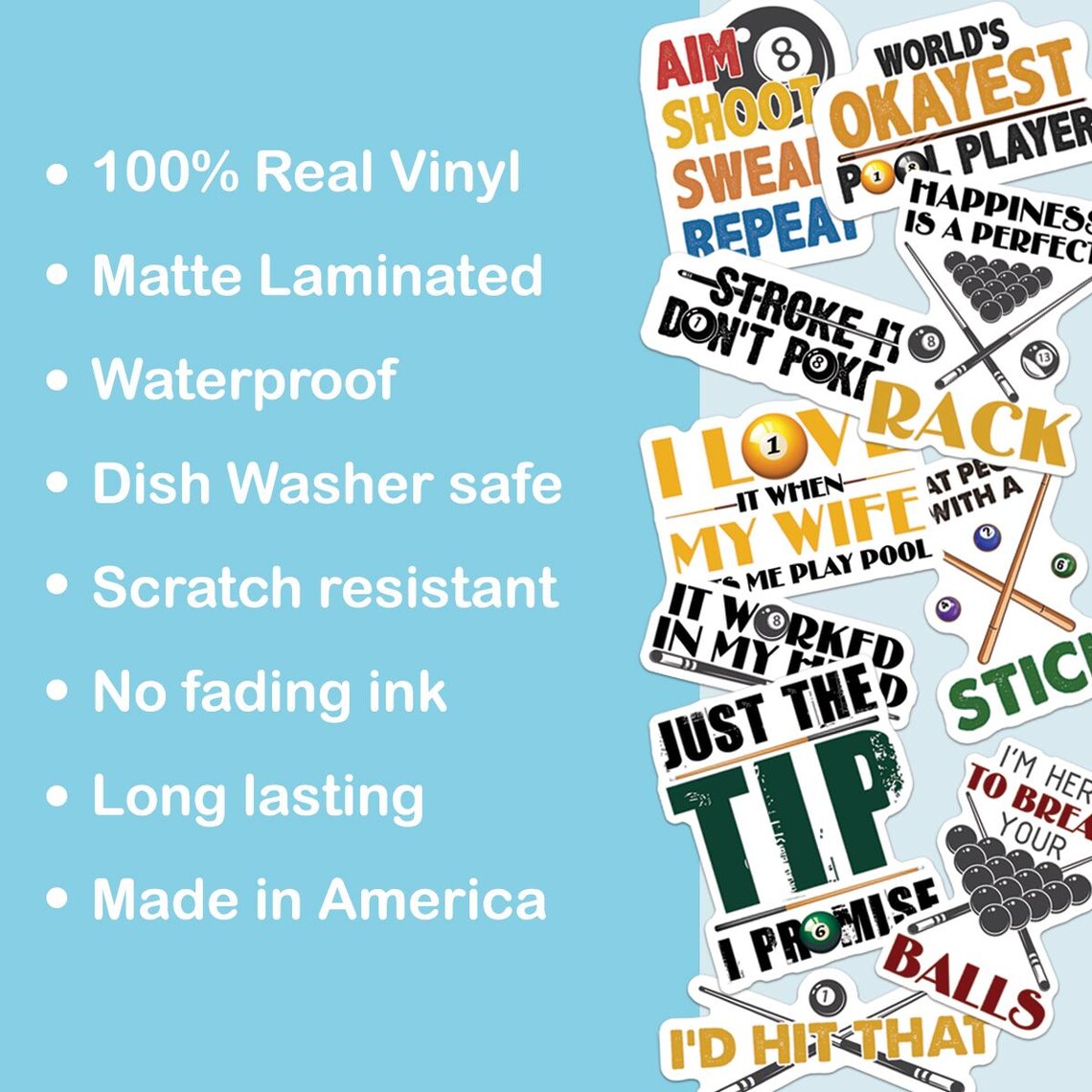 10pcs Billiards Stickers Pack, Pool Table Stickers, Pool Ball, Cue ...