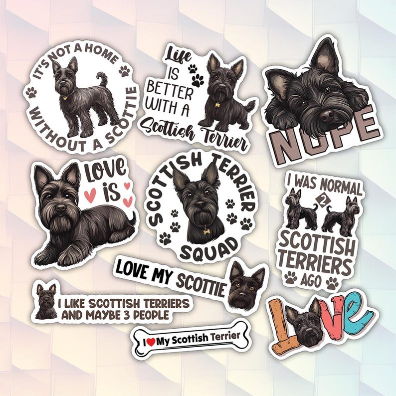 10pcs Scottish Terrier Stickers Scottie Dog Decals, Cute Dog Paw ...