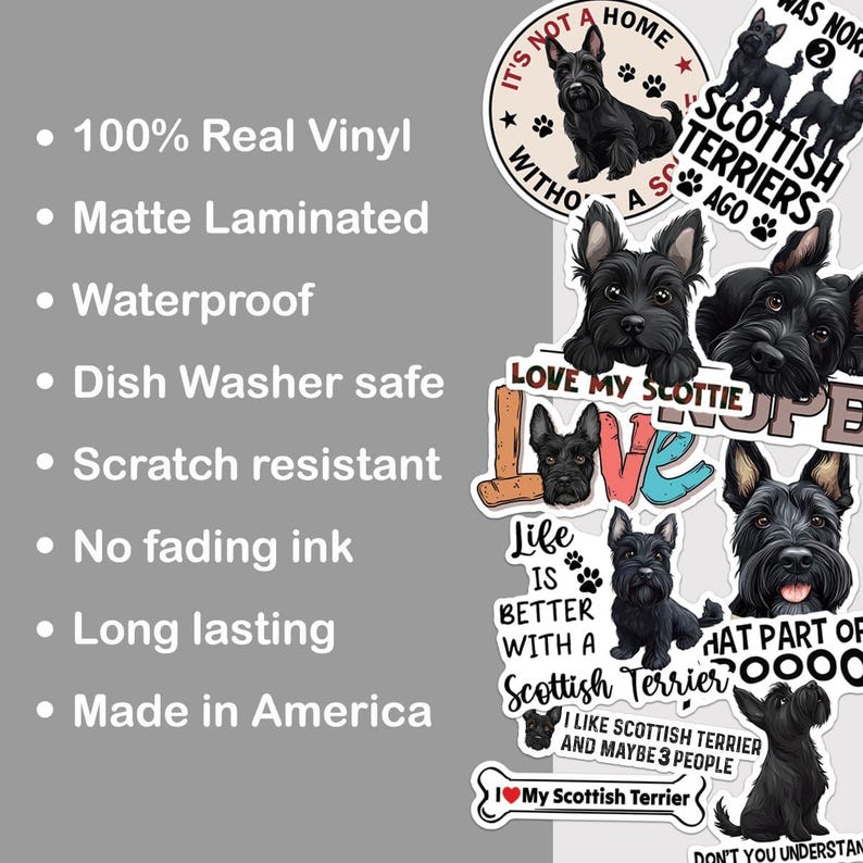 10pcs Scottish Terrier Stickers Scottie Dog Decals, Cute Dog Paw ...