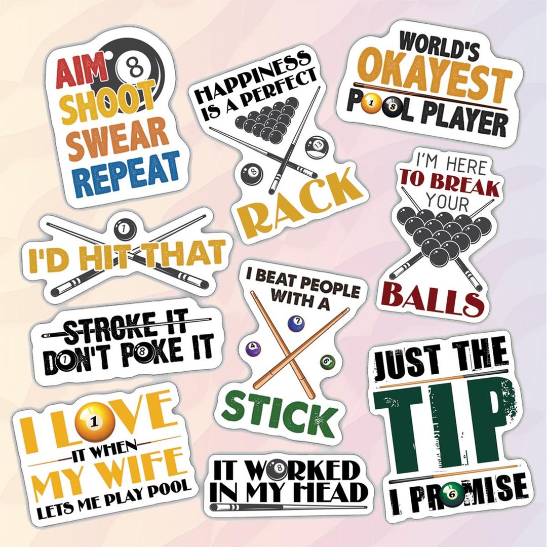 10pcs Billiards Stickers Pack, Pool Table Stickers, Pool Ball, Cue ...