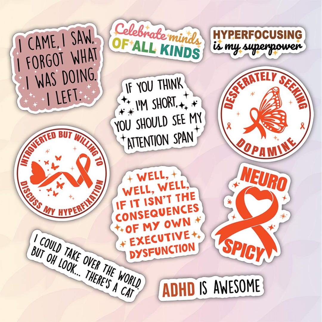 10pcs ADHD Sticker Pack – ADHD Brain, ADHD Awareness, Mental Health ...