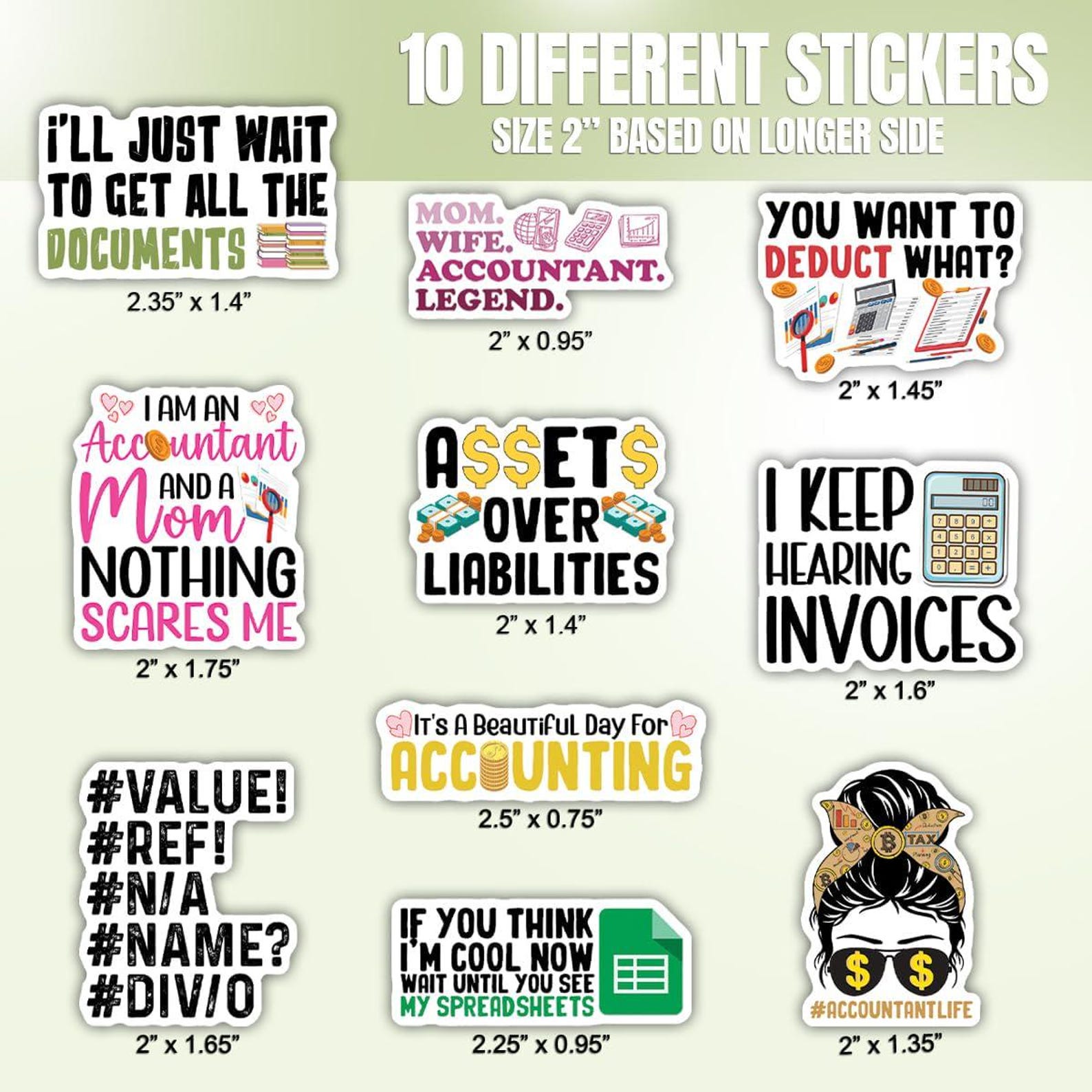 10pcs Accountant Stickers Pack, Accounting Spreadsheet, Gift for ...