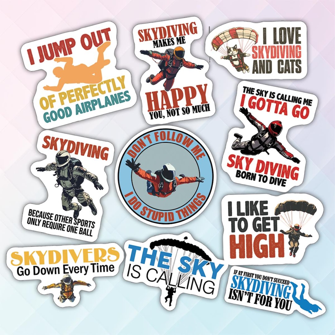 10pcs Skydiving Stickers Pack, Parachuting Sticker Decal, Skydiver Gift ...
