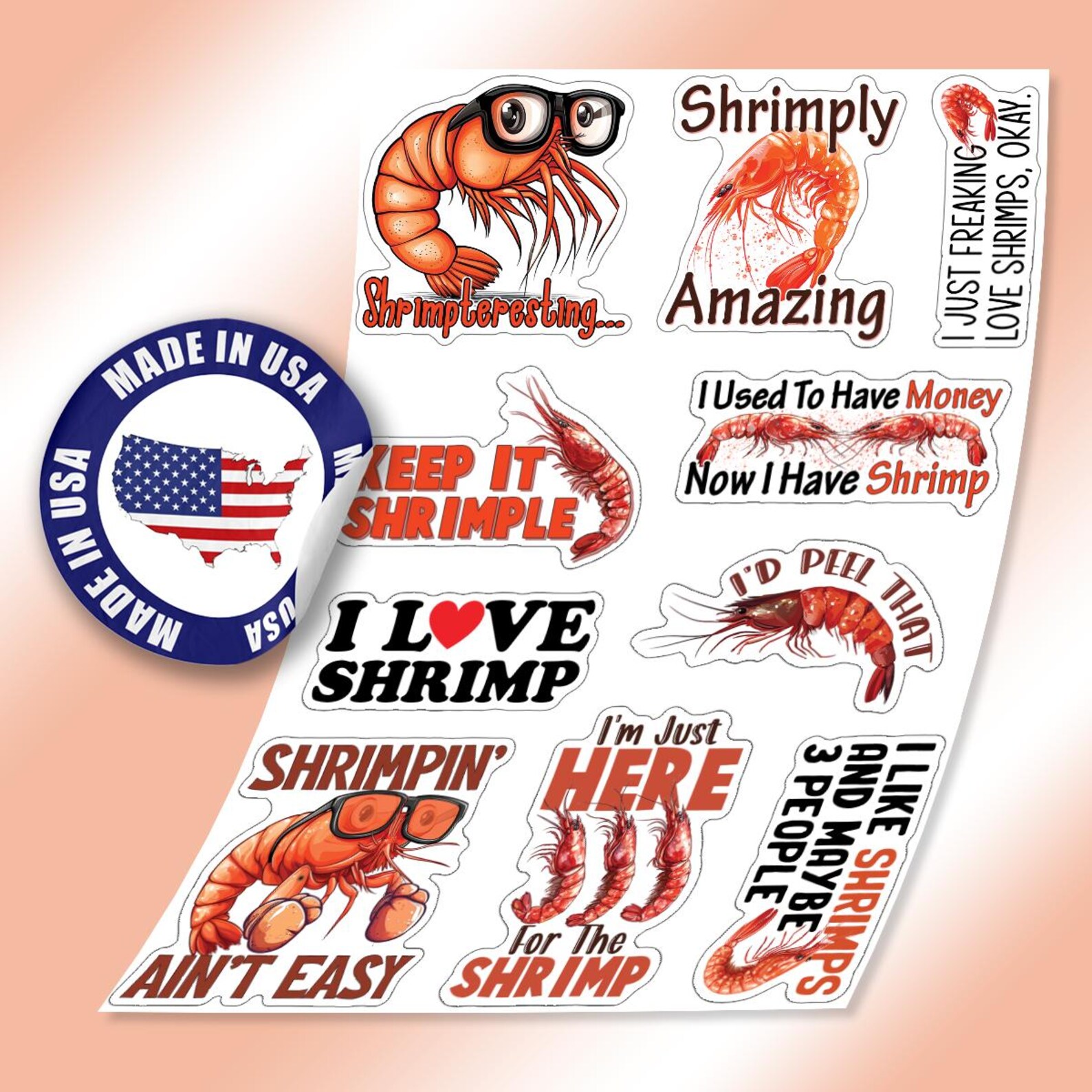 10pcs Shrimp Lover Sticker Pack – Cute Shrimp Sticker, Crustacean ...